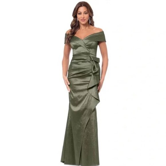 Xscape | Dresses | Xscape Olive Green Off The Shoulder Taffeta Gown ...
